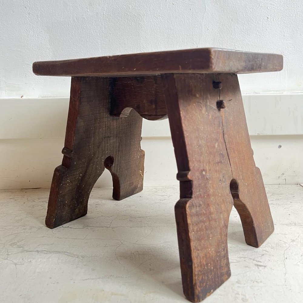Rustic Oak Stool, 1920s for sale at Pamono