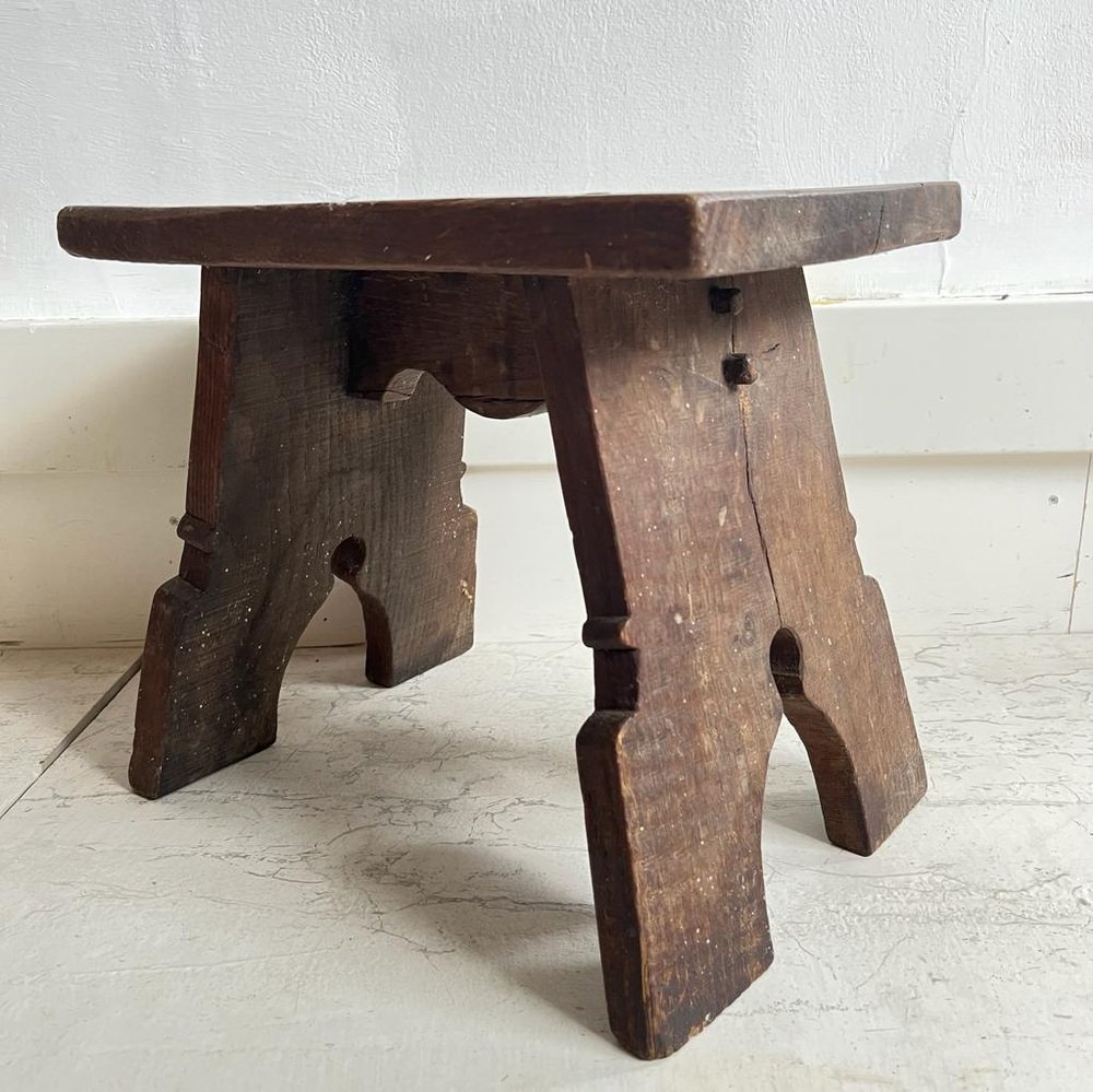 Rustic Oak Stool, 1920s for sale at Pamono