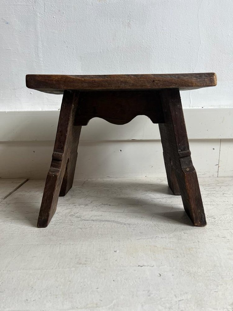 Rustic Oak Stool, 1920s for sale at Pamono