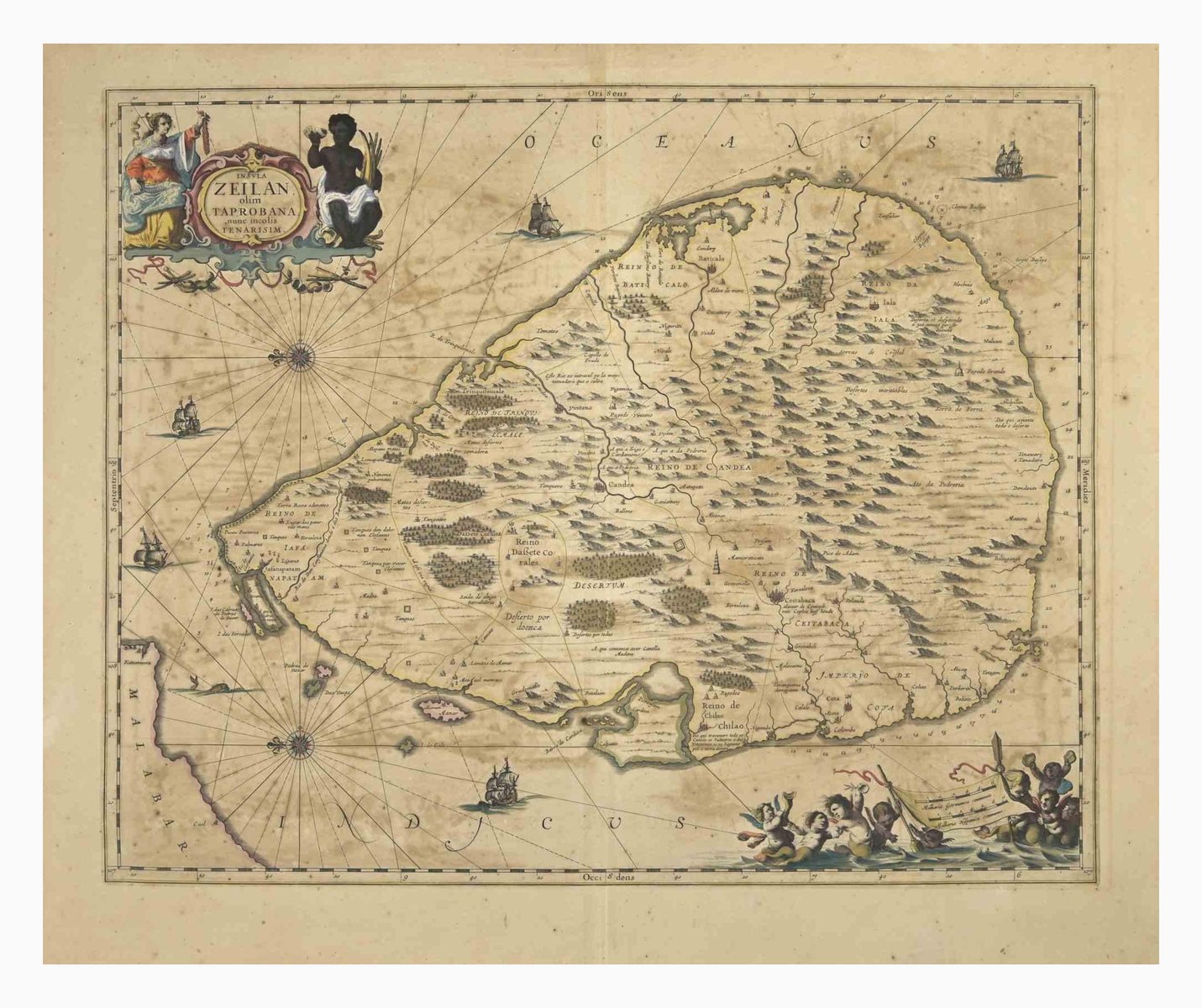 Johannes Janssonius, Map of Zeilan, Etching, 1650s for sale at Pamono