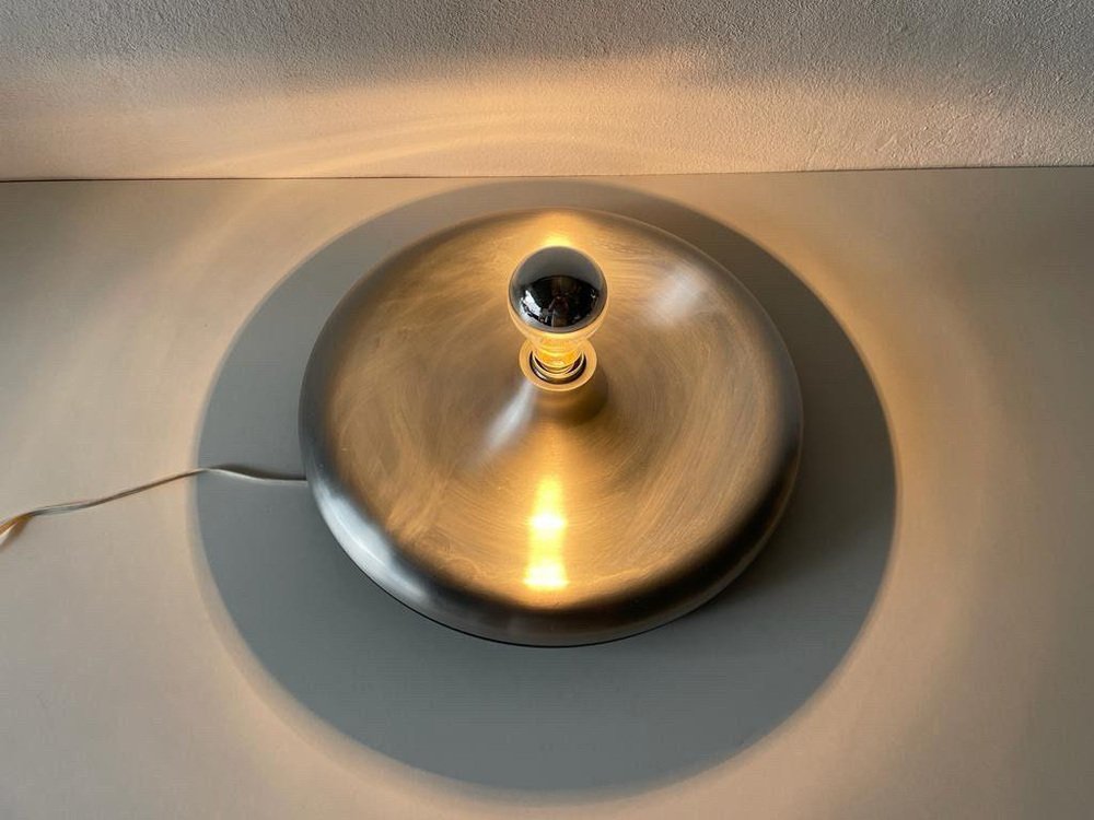 Large Space Age Grey Aluminum and Black Metal Disc Flush Mount, Germany ...