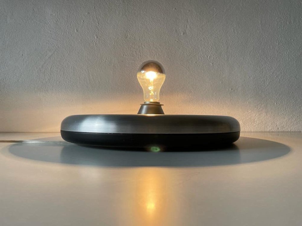 Large Space Age Grey Aluminum and Black Metal Disc Flush Mount, Germany ...