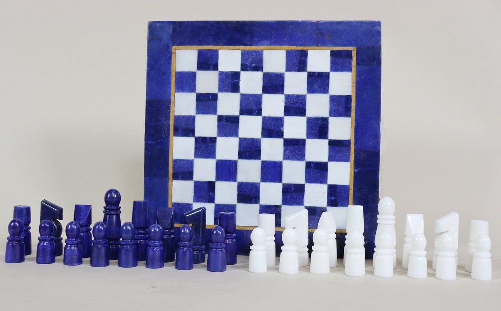 Chess Table with Chess Pieces in Handcarved Cedar, 1990s, Set of 17 for ...