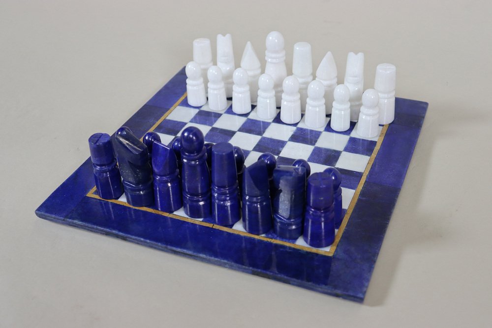Chess Table with Chess Pieces in Handcarved Cedar, 1990s, Set of 17 for ...
