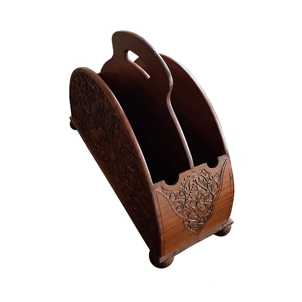 Indonesian Colonial Art Deco Hand Carved Wooden Magazine Rack for sale ...