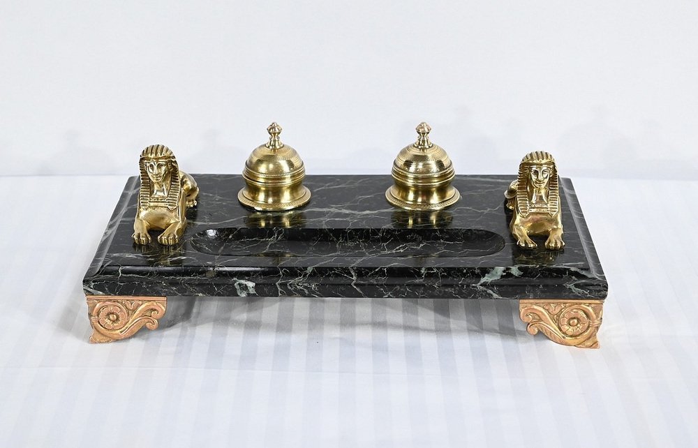 Vintage Inkwell in Bronze and Marble for sale at Pamono