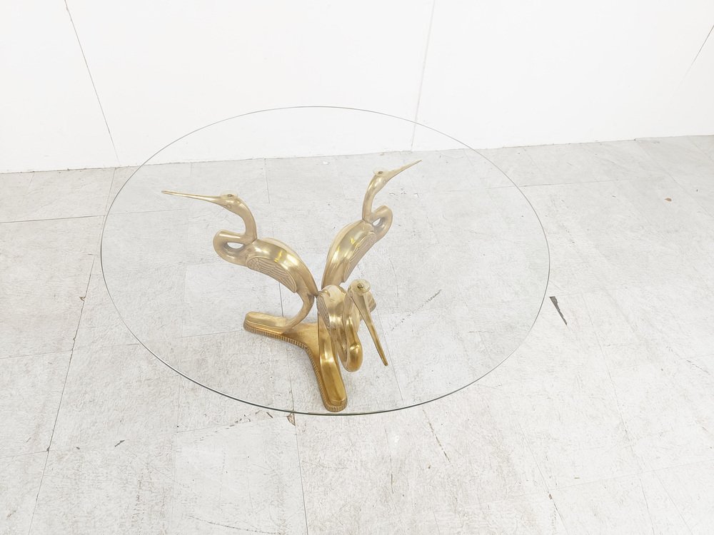 Vintage Brass Crane Bird Coffee Table, 1970s for sale at Pamono