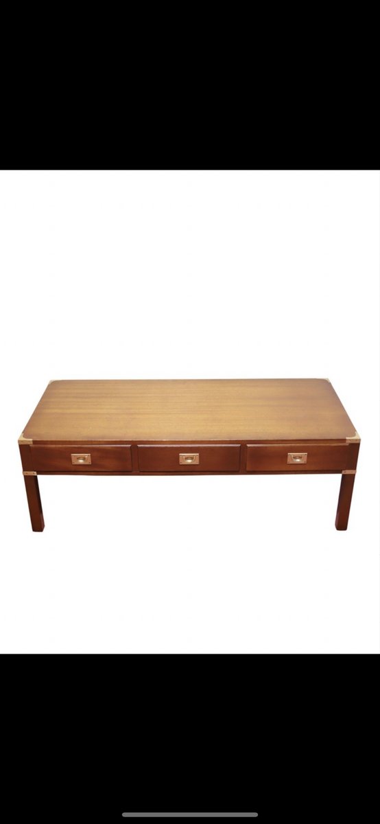 Large Yew Wood Military Campaign Coffee Table for sale at Pamono