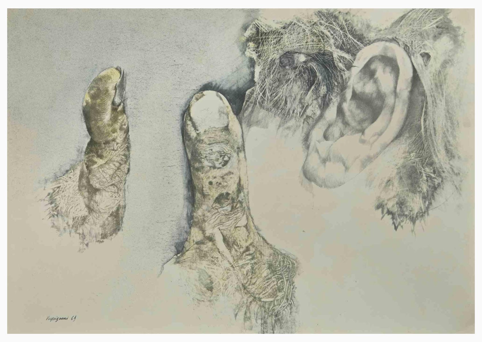 After Renzo Vespignani, Profiles and Fingers, Phototype Print, 1960s ...