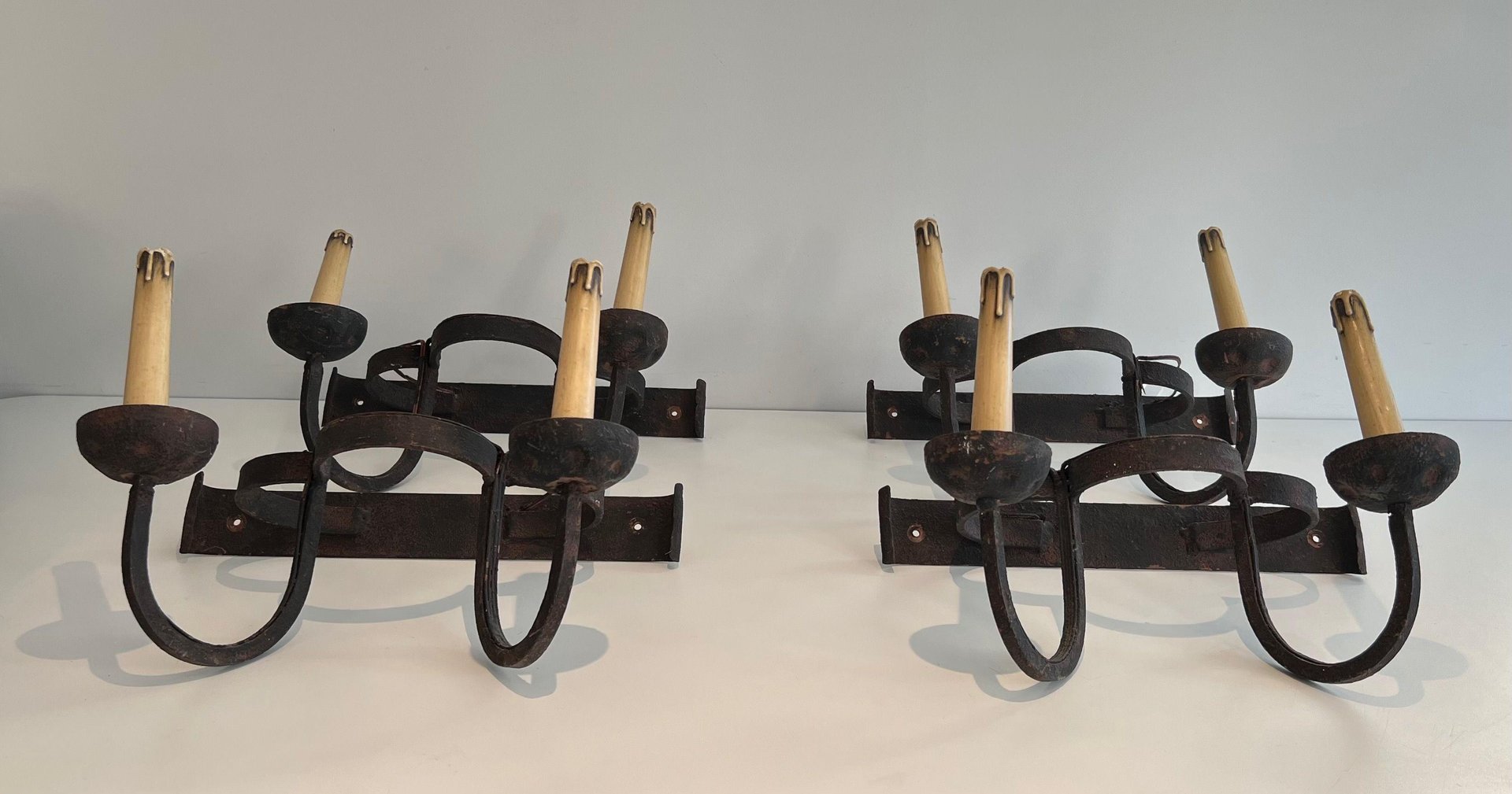 Wrought Iron Clover Sconing, 1950s, Set of 4 for sale at Pamono