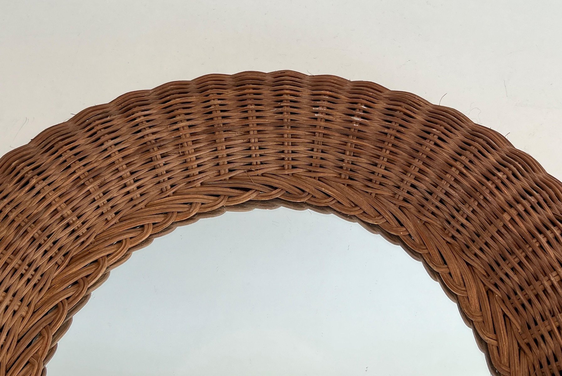 Oval Rattan Mirror, 1970s for sale at Pamono