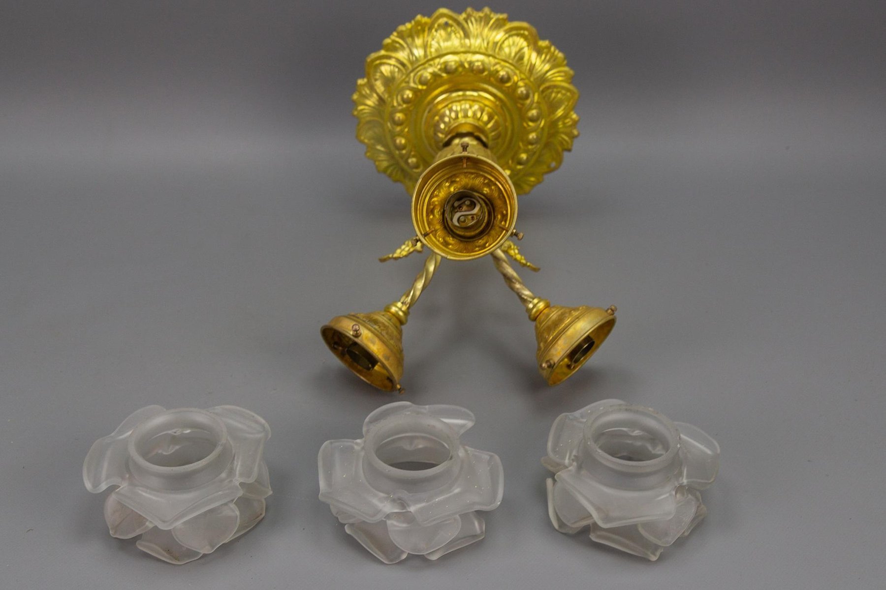 French Neoclassical Style Bronze and Glass Ceiling Light, 1920s for ...