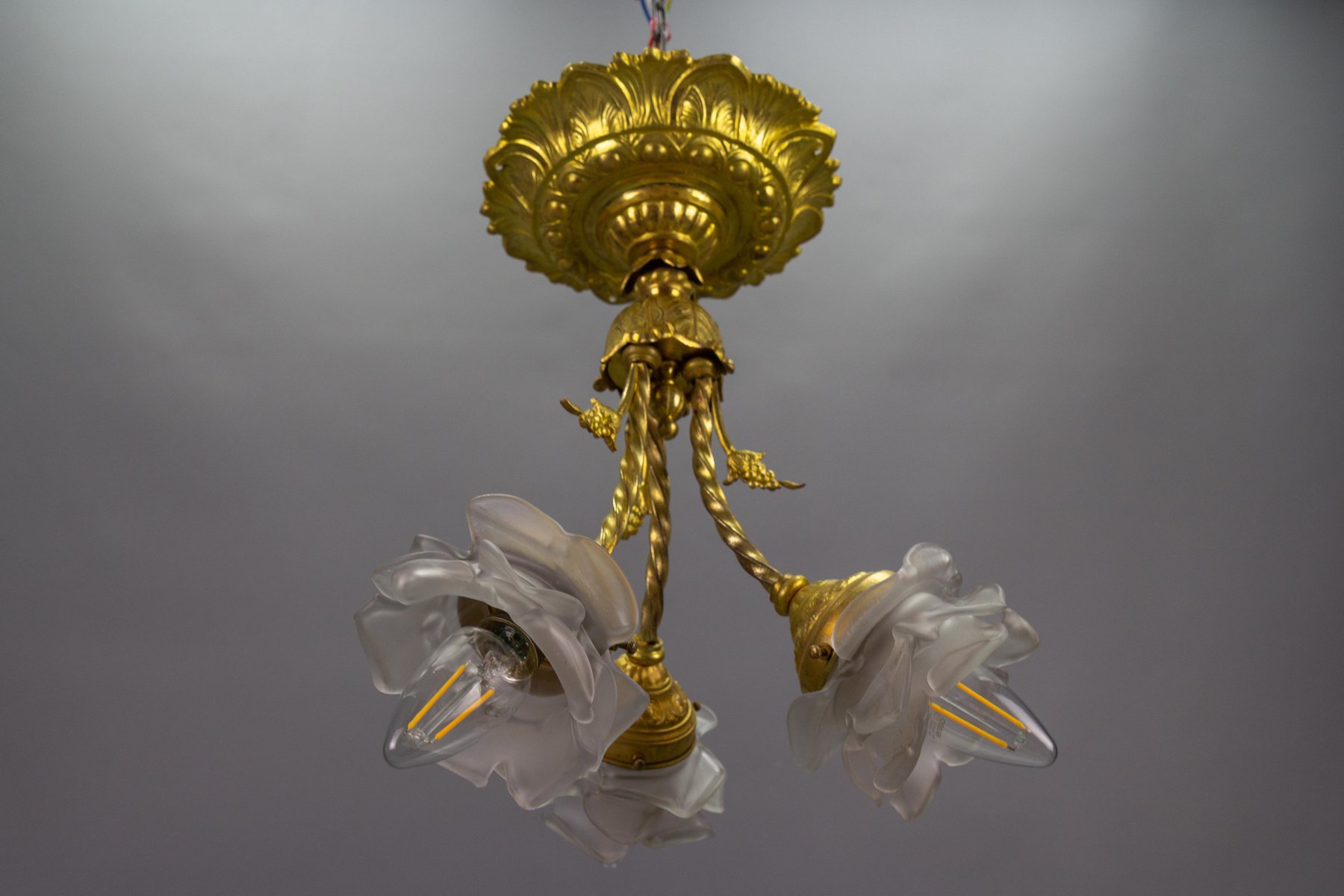 French Neoclassical Style Bronze and Glass Ceiling Light, 1920s for ...