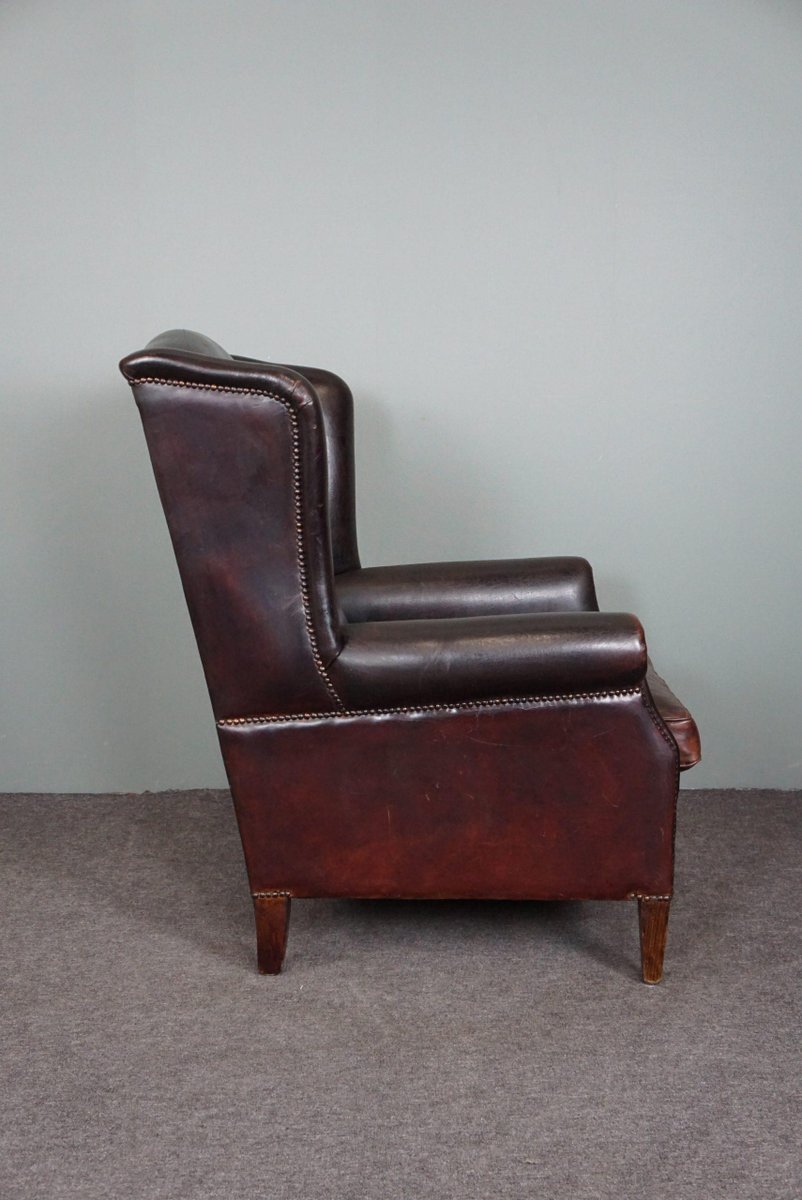 Dark Patinated Sheep Leather Lounge Chair for sale at Pamono