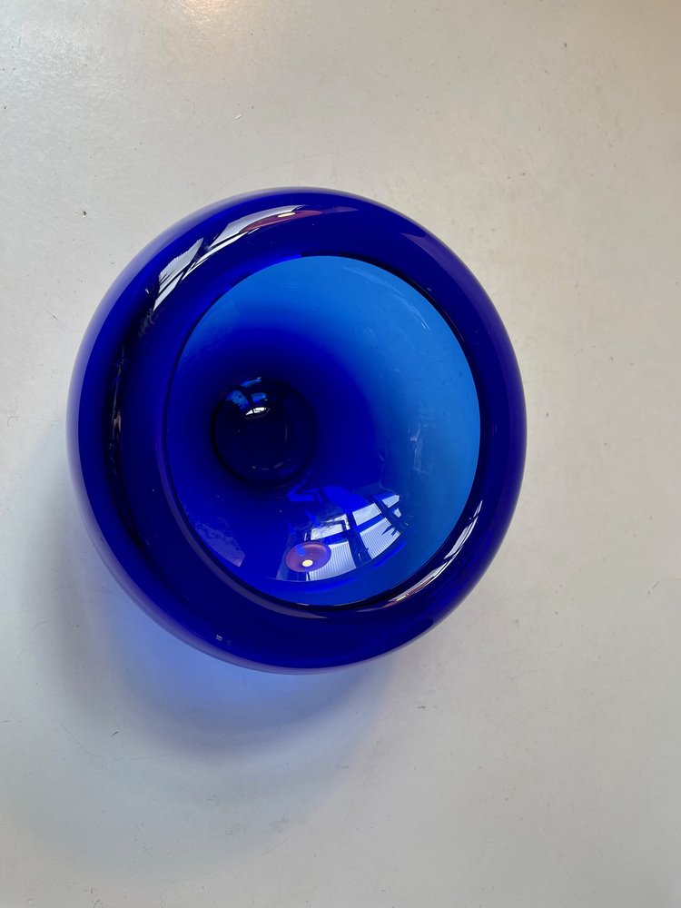 Mid-Century Sapphire Blue Glass Bowl by Per Lütken for Holmegaard, 1970s for sale at Pamono