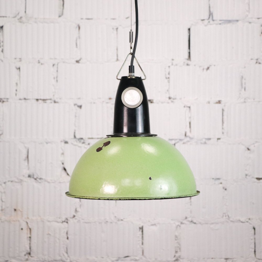 Industrial Green Suspension Lamp, Soviet Union, 1970s for sale at Pamono