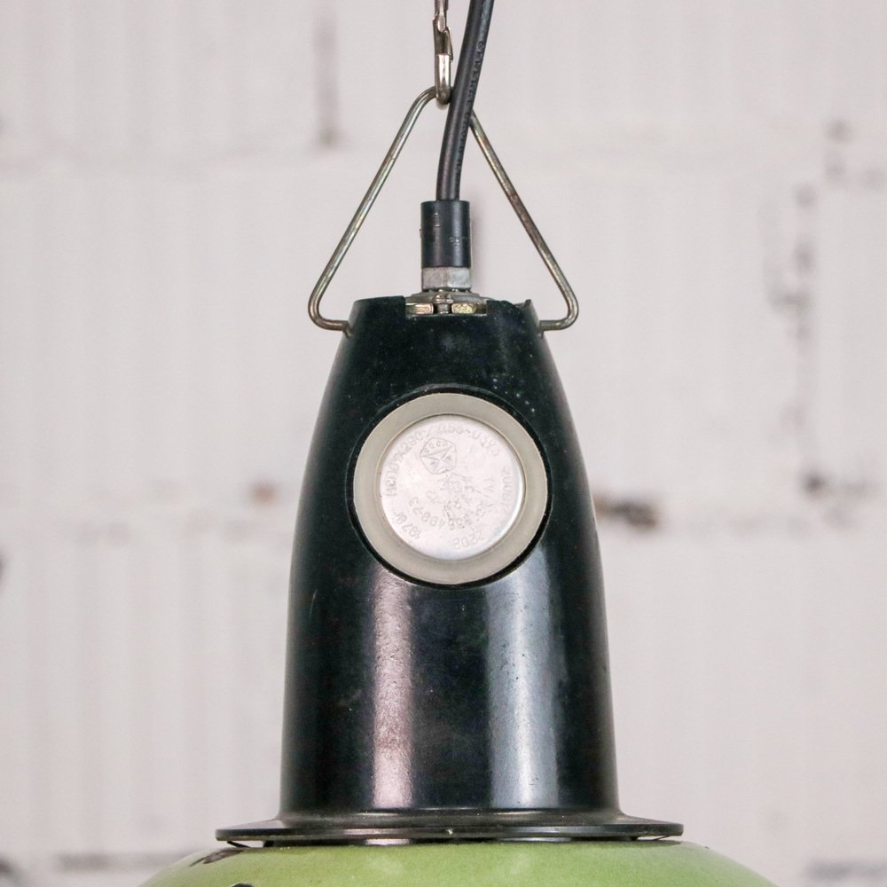 Industrial Green Suspension Lamp, Soviet Union, 1970s for sale at Pamono