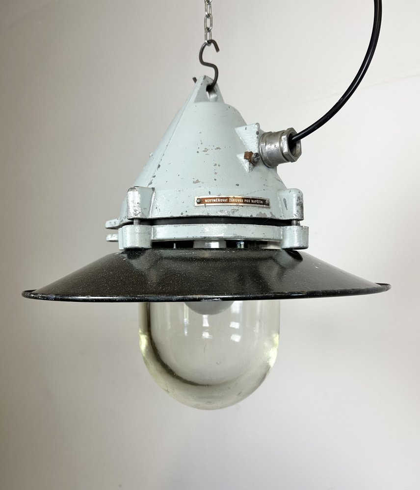Grey Cast Aluminium Explosion Proof Lamp with Enameled Shade from ...