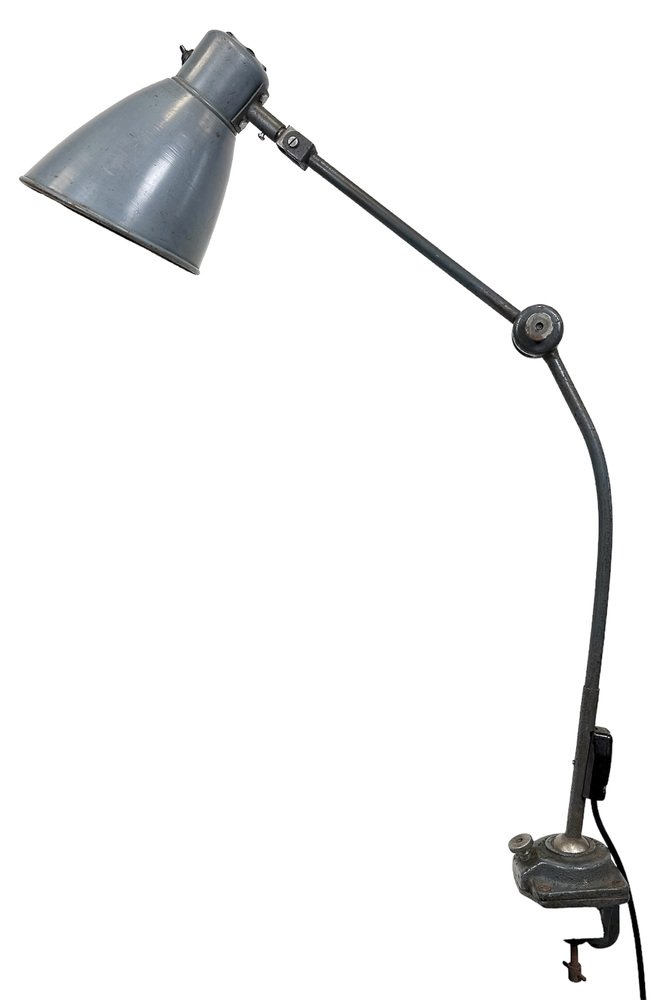 Large Industrial Grey Workshop Table Lamp, 1960s for sale at Pamono