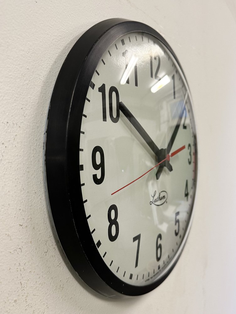 Vintage Black School Wall Clock from Lathem, 1980s for sale at Pamono