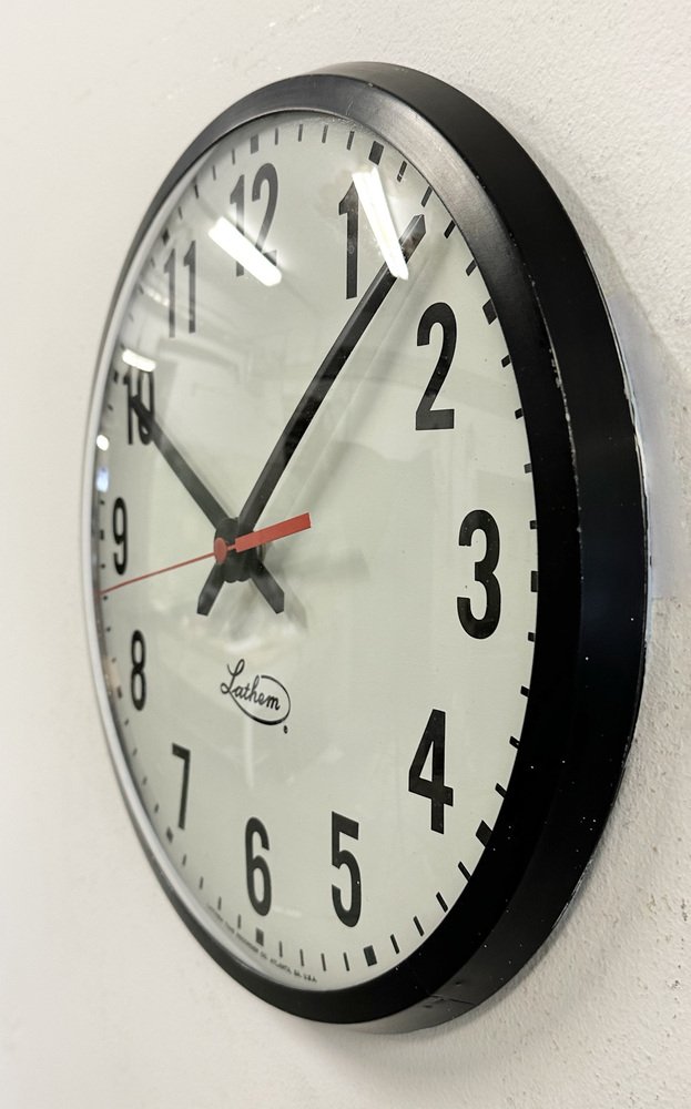 Vintage Black School Wall Clock from Lathem, 1980s for sale at Pamono