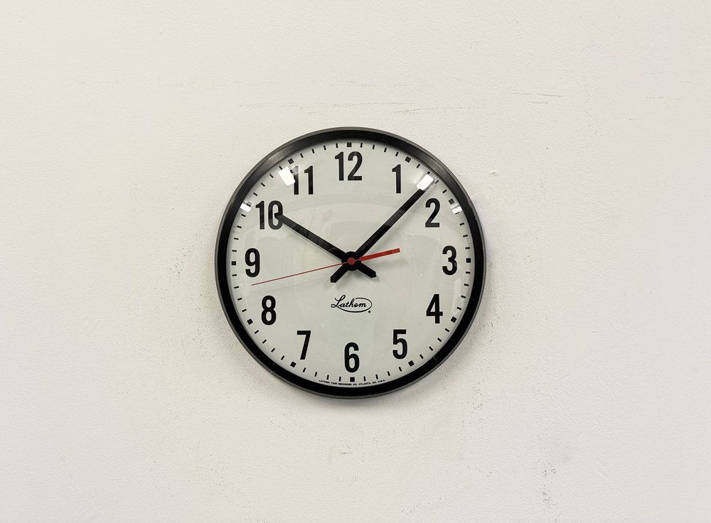 Vintage Black School Wall Clock from Lathem, 1980s for sale at Pamono