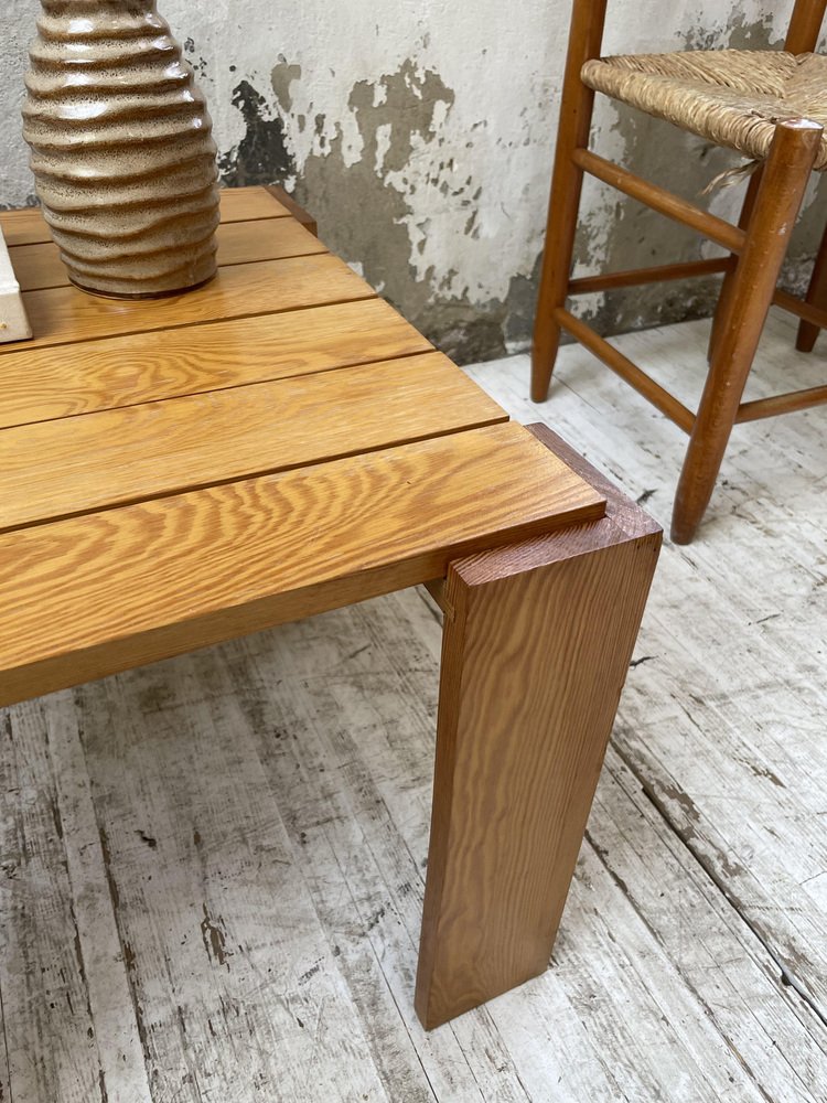 Square Pine Coffee Table from Maison Regain, 1970s for sale at Pamono