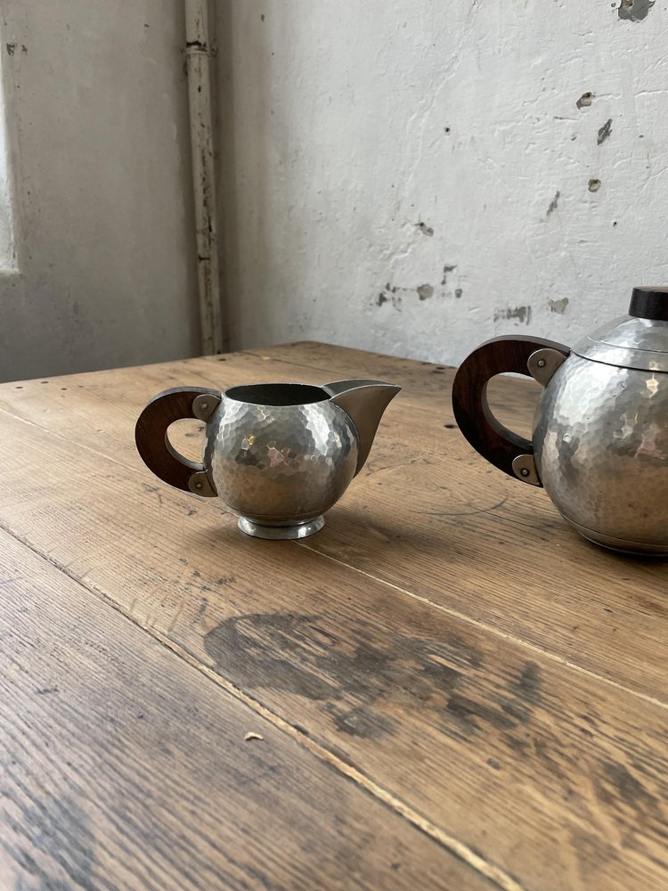 Art Deco Tin Teapots by René Delavan, 1920s, Set of 4 for sale at Pamono
