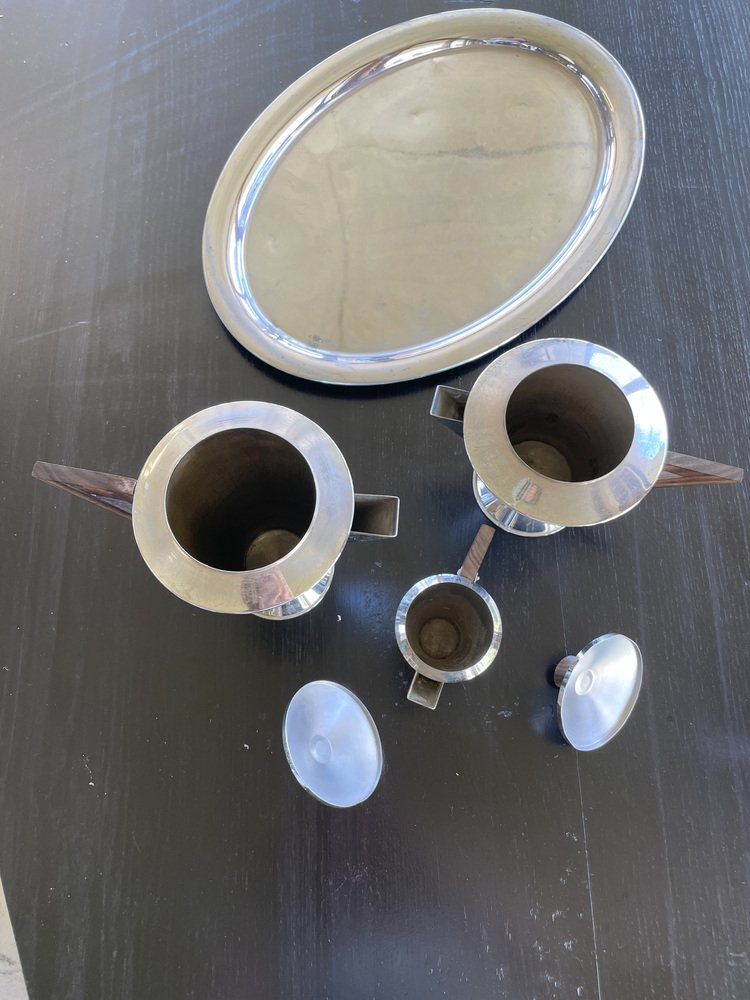 Art Deco Metal Tea Set, 1940s, Set of 4 for sale at Pamono