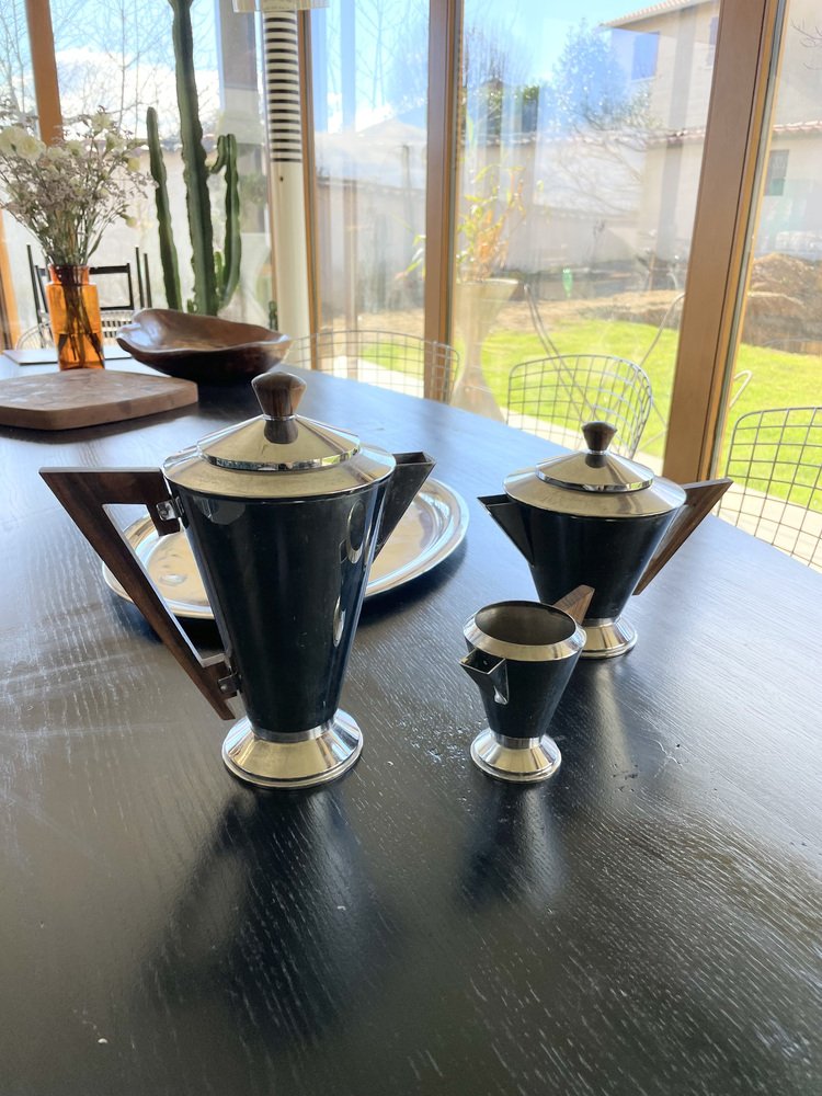 Art Deco Metal Tea Set, 1940s, Set of 4 for sale at Pamono