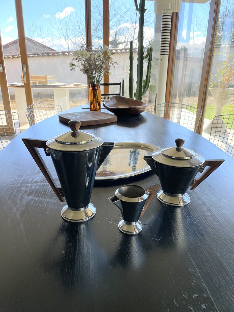 Art Deco Metal Tea Set, 1940s, Set of 4 for sale at Pamono
