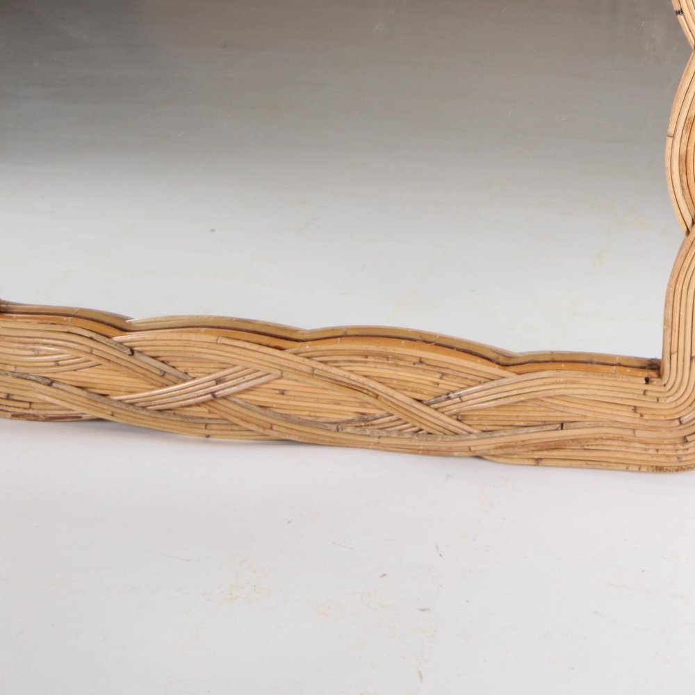 Large Rattan Leaf Mirror, 1980s for sale at Pamono