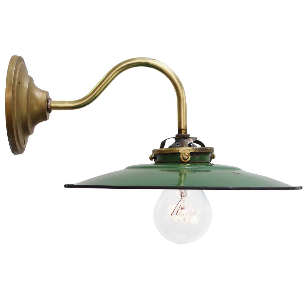 Französische grüne Emaille & Messing Wandlampe bei Pamono kaufen