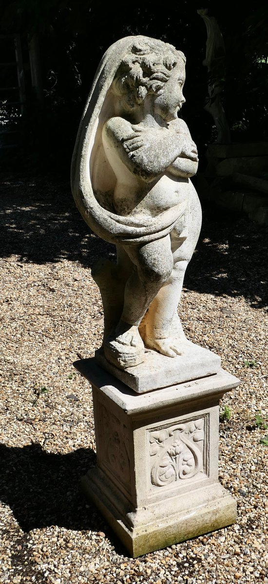 Large Statue of Cherub on Plinth, 1920s for sale at Pamono