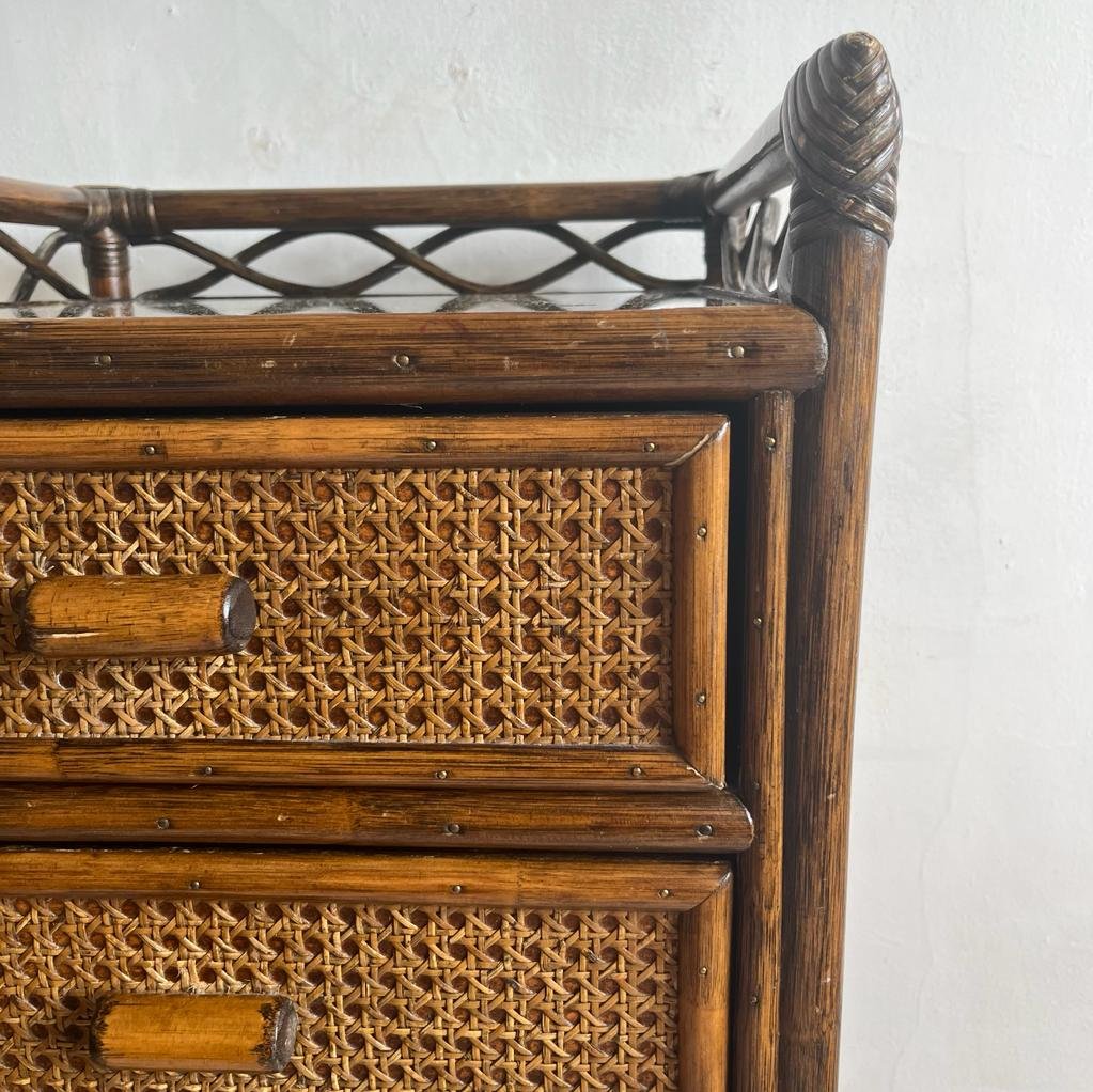 Angraves Dark Brown Cane and Bamboo Tallboy / Chest of Drawers., 1970s ...