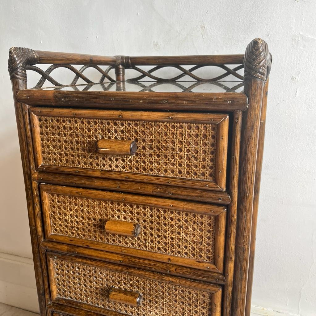Angraves Dark Brown Cane and Bamboo Tallboy / Chest of Drawers., 1970s ...