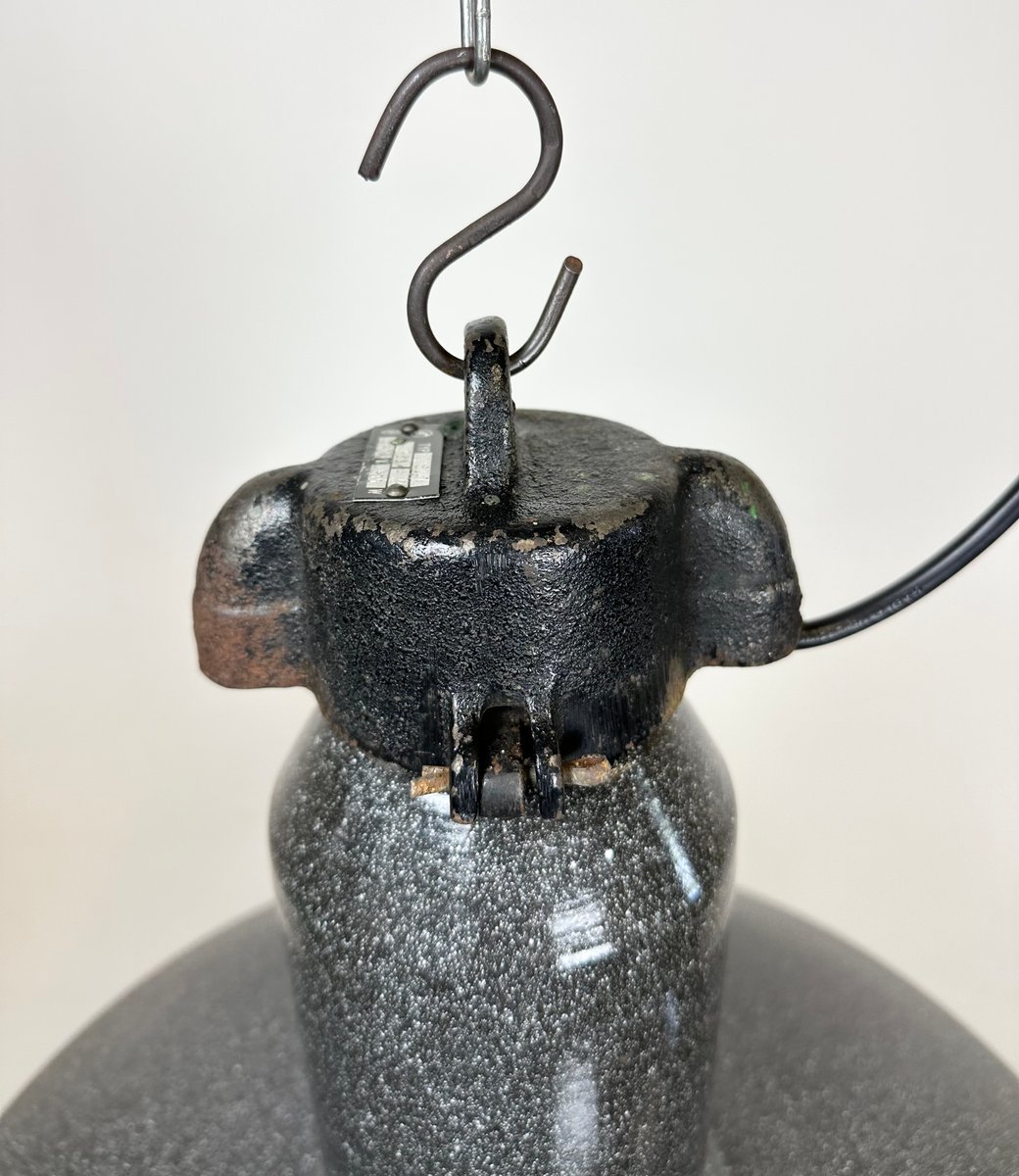 Large Industrial Grey Enamel Factory Lamp with Cast Iron Top from ...