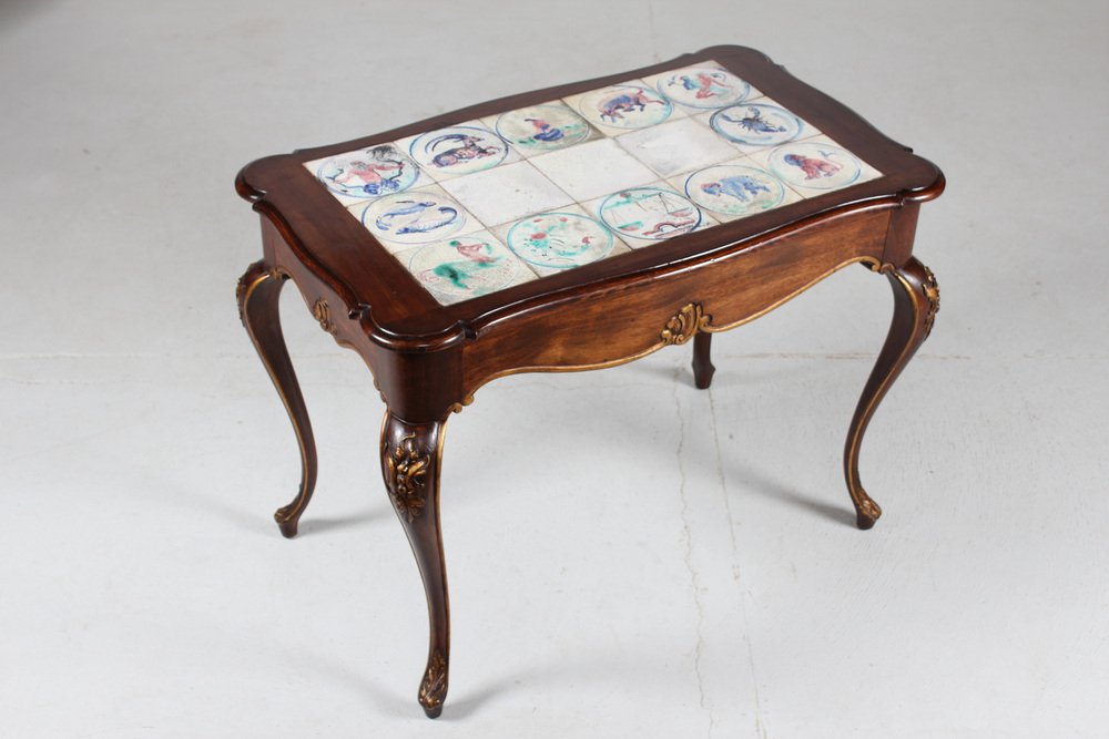 Rococo Tile Top Side Table by Herman A. Kähler, 1930s for sale at Pamono