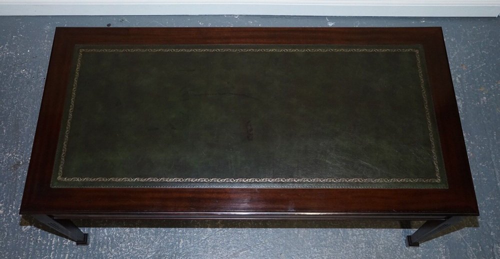 Large Vintage Dark Green Leather Embossed Top Writing Table for sale at ...