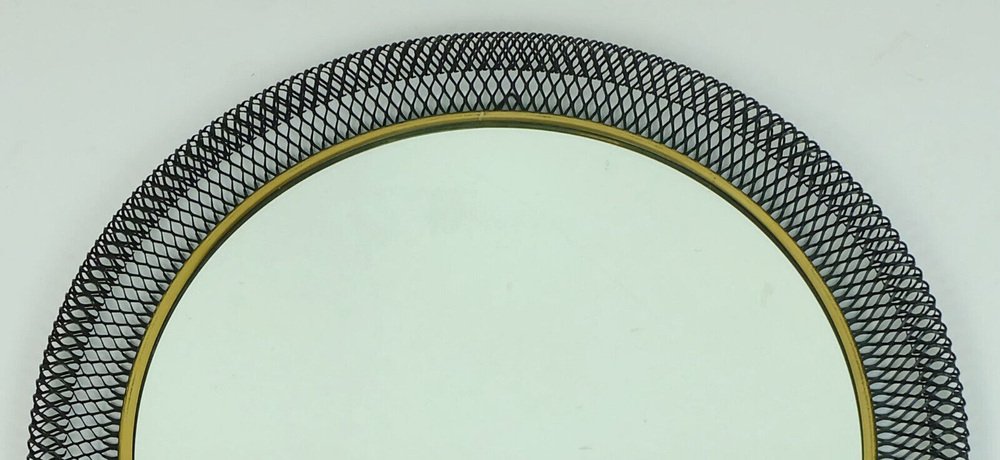 Large Mid-Century Modern Wall Mirror with Filigree Wire Mesh Frame ...