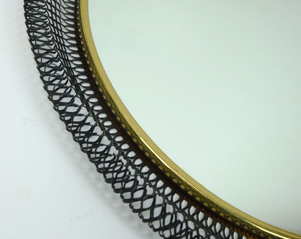 Large Mid-Century Modern Wall Mirror with Filigree Wire Mesh Frame ...