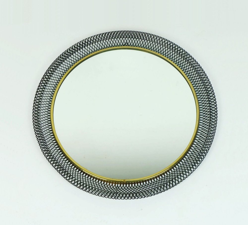 Large Mid-Century Modern Wall Mirror with Filigree Wire Mesh Frame ...