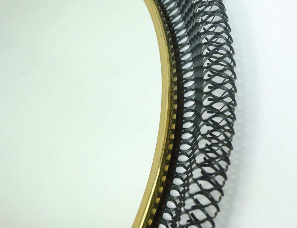 Large Mid-Century Modern Wall Mirror with Filigree Wire Mesh Frame ...