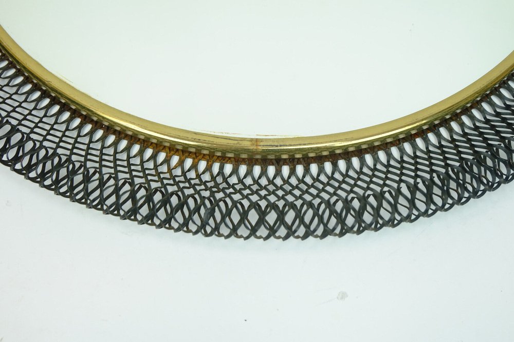 Large Mid-Century Modern Wall Mirror with Filigree Wire Mesh Frame ...