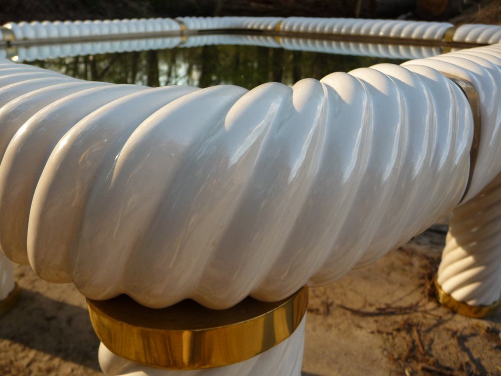 Italian Ceramic Coffee Table with Mirrored Glass Top by Tommaso Barbi ...