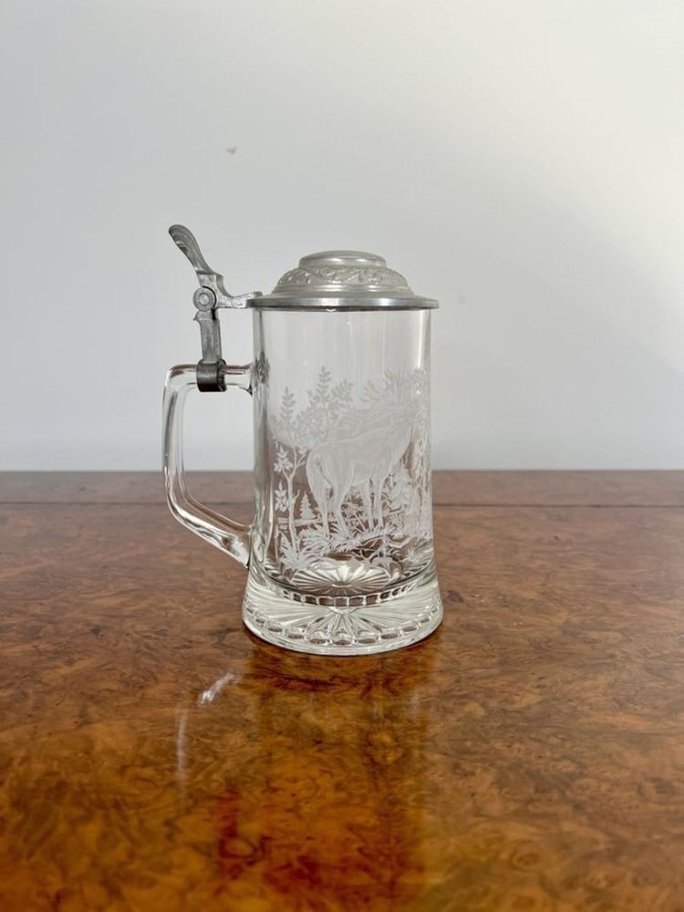 Etched Glass Tankard, 1920s for sale at Pamono