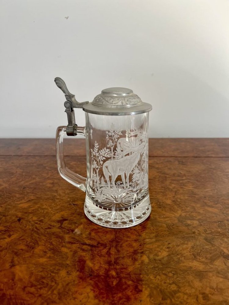 Etched Glass Tankard, 1920s for sale at Pamono