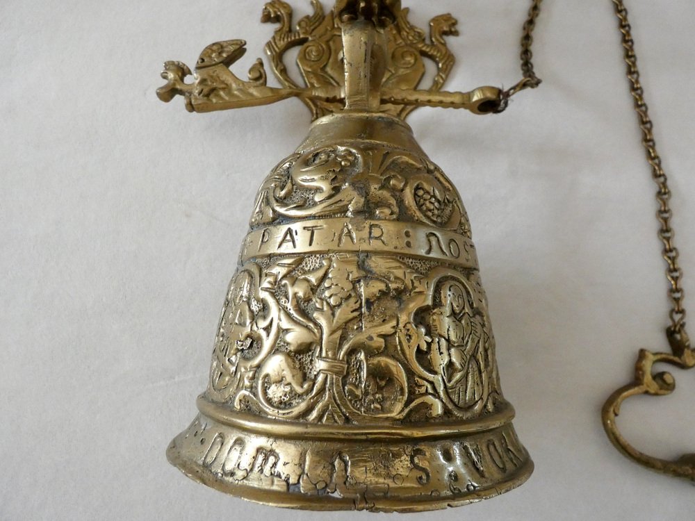 Large Antique Gothic Brass Door Bell, France 1920 for sale at Pamono