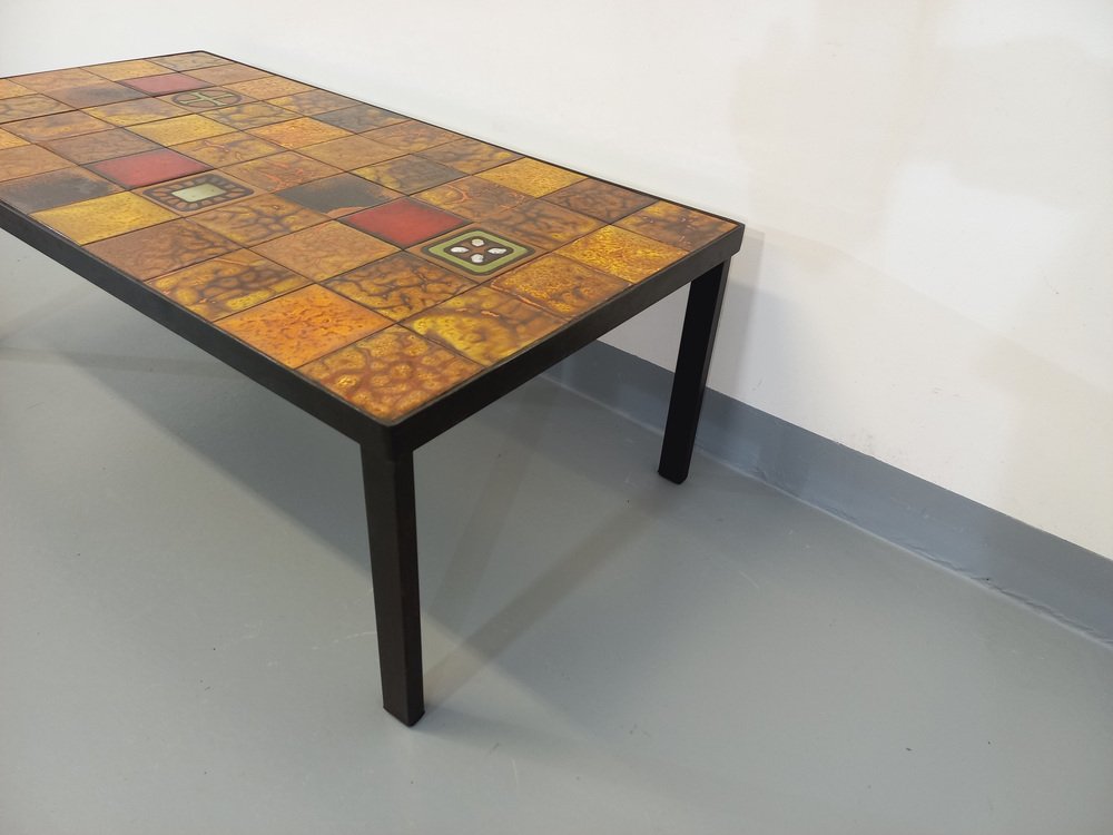 Vintage Rectangular Coffee Table in Black and Ceramic Metal from Roche ...