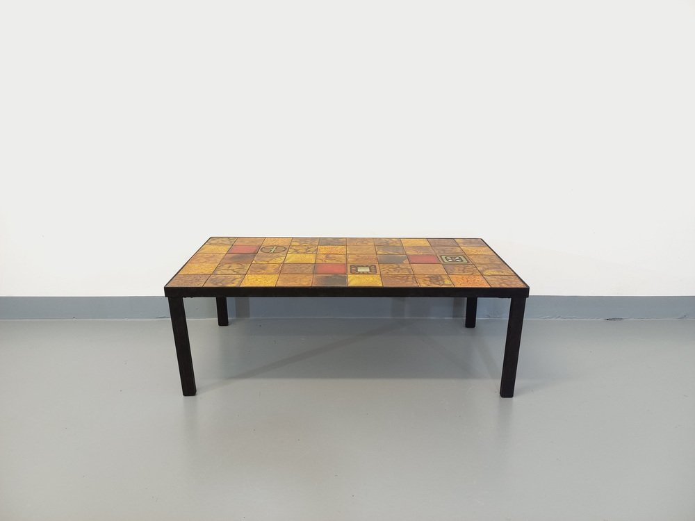 Vintage Rectangular Coffee Table in Black and Ceramic Metal from Roche ...
